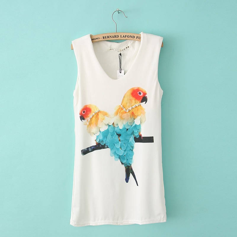 Bird Designer Diamond Pattern Vest Long Sections T-shirt on Luulla