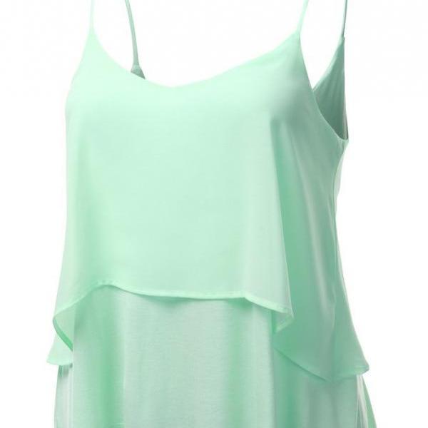 Light Green Chiffon Sling Tank Tops on Luulla