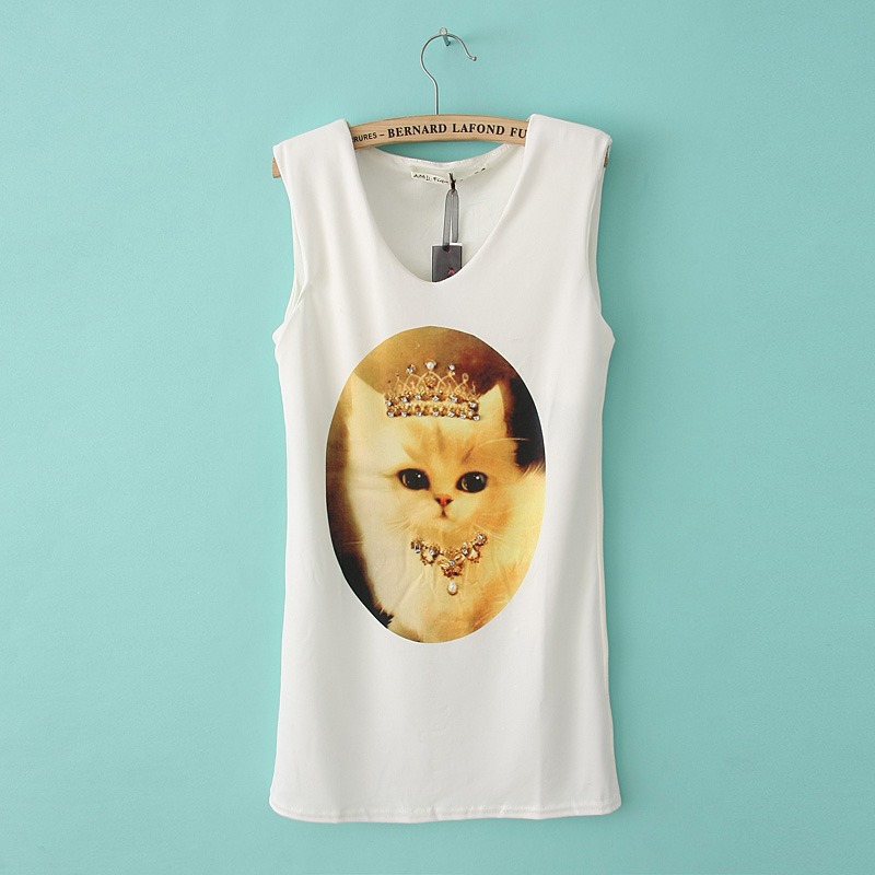 Cat Designer Diamond Pattern Vest Long Sections T-shirt on Luulla